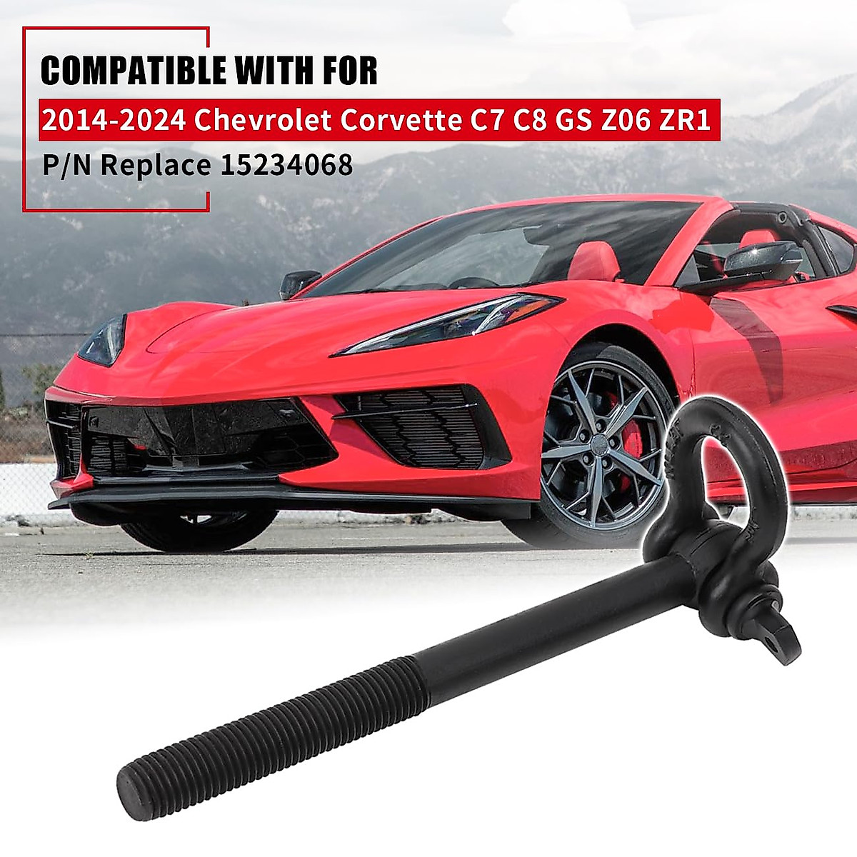 Sulokiy Tow Hook Front Rear Bumper Mid Engine Towing Hooks Trailer Hitch Compatible with for 2014-2024 Chevy Corvette C7 C8 GS Z06 ZR1 P/N Replacement for 15234068,Black