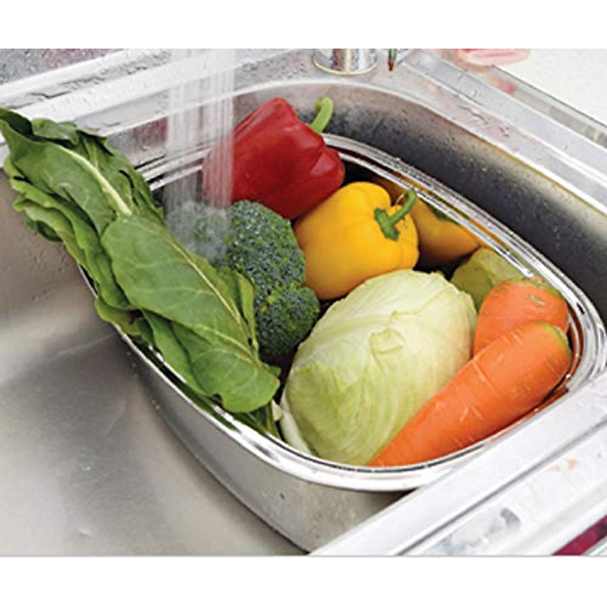 Characin Stainless Steel Dishpan Basin Dish Washing Bowl Bucket Basket Portable Tub Rack (Rounded Rectangle)