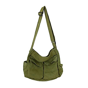 Women Canvas Hobo Messenger Handbags Large Crossbody Aesthetic Commuter Tote Bag with Multiple Pockets Adjustable Strap