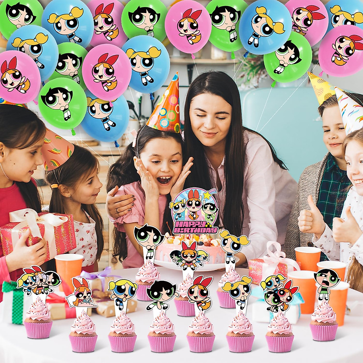 Girls Birthday Party Decorations Set, Girls Happy Birthday Banner, Cupcake Toppers, Balloons for Kids Birthday Party Supplies, Cute Girls Party Decorations for Birthday Party Baby Shower