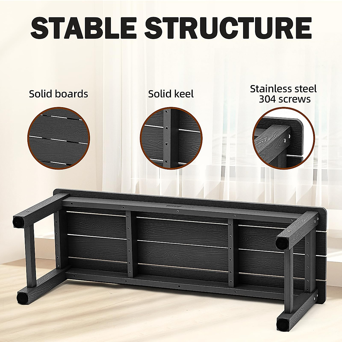 WISHCII Outdoor Bench, Poly Lumber Weatherproof, 2 Person Patio Benches for Outdoors, Never Rot and Fade Backless Bench, Suit for Garden Park and Porch(Black)