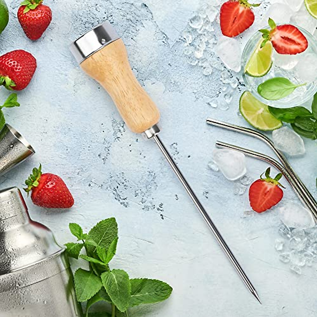 MOTZU 2 Pieces Ice Picks Stainless Steel with Wooden Handle for Kitchen Restaurant Bar Home