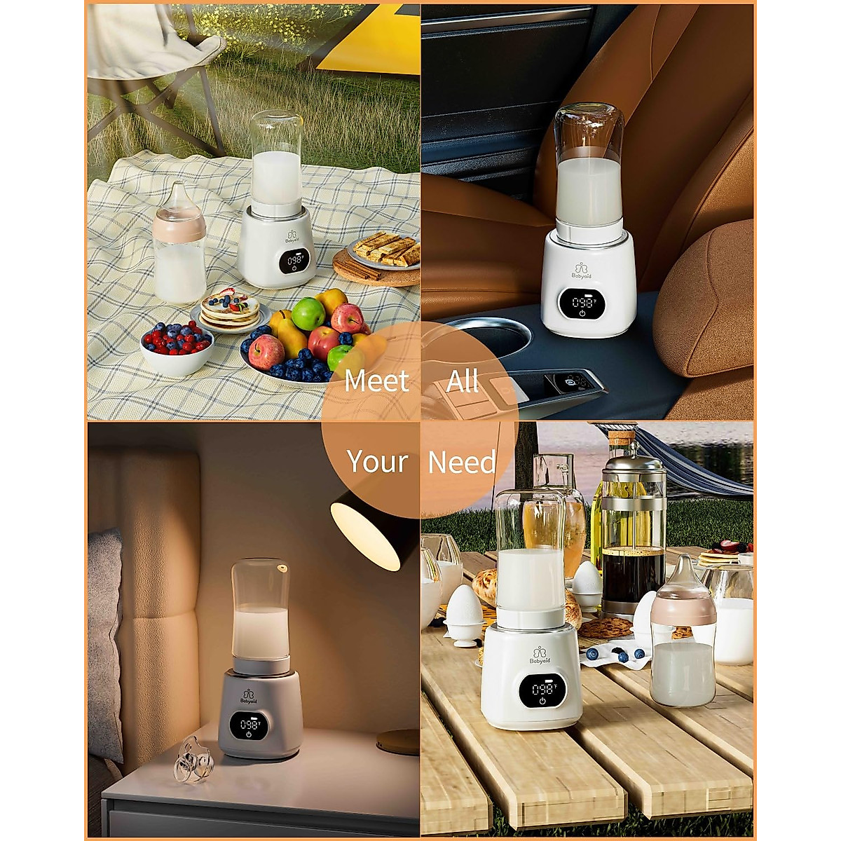 Babyaid Portable Bottle Warmer, Fast Heating Bottle Warmer with 4 Adapters, 4 Gears Temperature Smart Control Bottle Warmer, Cordless Trval Baby Bottle Warmer for Breastmilk or Formula, Pearl White