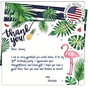 Koko Paper Co Pink Flamingo Thank You Cards | 25 Flat Note Cards and Envelopes | Printed on Heavy Card Stock.