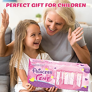 Princess Tent Girls Large Playhouse Kids Castle Play Tent with Star Lights Toy for Children Indoor and Outdoor Games for Ages 3 4 5 6 Year Old