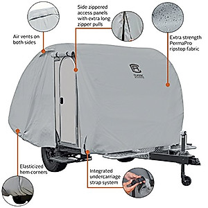 Classic Accessories Over Drive PermaPRO Teardrop Trailer Cover, Fits 8'L x 5'W Trailers, Resists Tears, R-Pod Cover, Travel Trailer Storage Cover, Compatible with R-Pod/Clamshell Trailers, Grey