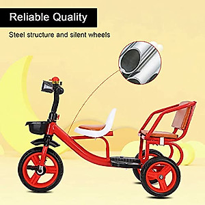 Tricycle with Passenger Seat,for Riders Ages 2+,Trike with Adjustable Handlebar and Seat,Carbon Steel Frame,Non-Skid Tyre,Outdoor Playground Equipment Tricycles (with Music and Lighting,Blue)