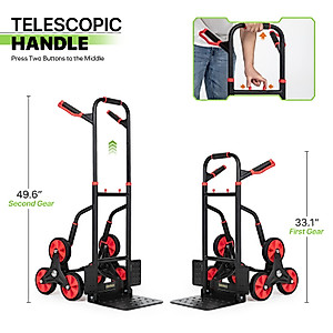 Magshion Folding Hand Truck, High Carbon Steel Portable Folding Stair Climber Dolly with 3-Wheeled Stair Climber Load Capacity 441LBS for Home, Office and Travel Use (Black)