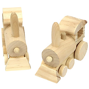 Iconikal Unfinished Wood Craft Steam Train Engine, 2-Pack