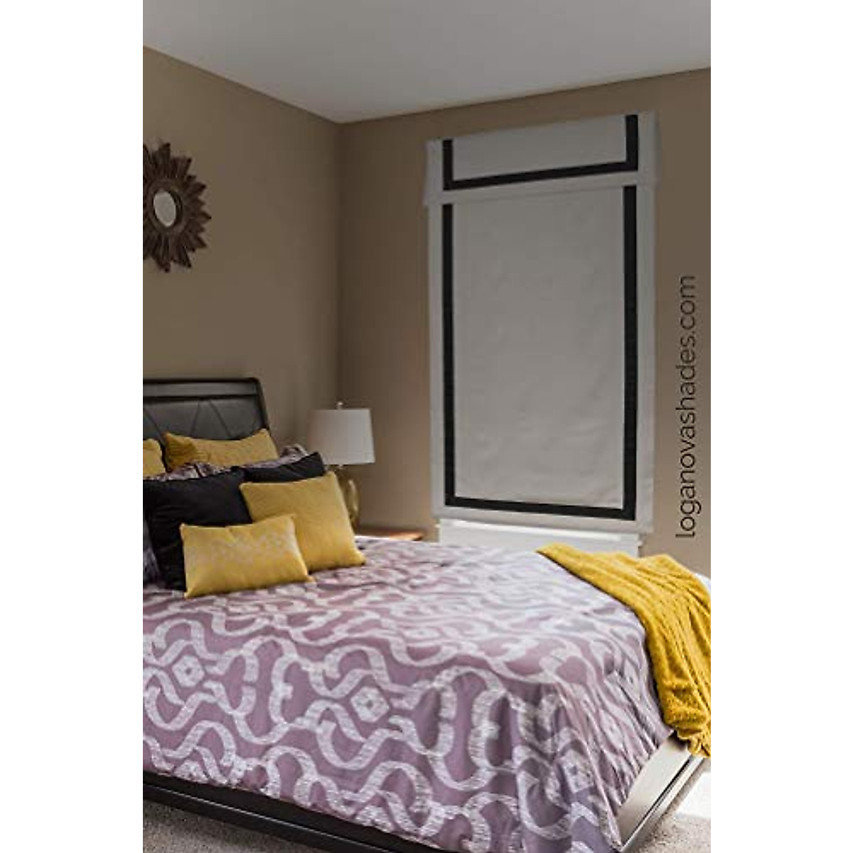 LOGANOVA Faux Linen Roman Shades With Valance For Large & Small Windows, and French Doors. Custom Made. Optional Blackout Lining Blocks 99.9% Of Light. Cordless Motorized Or Chain Mechanism.