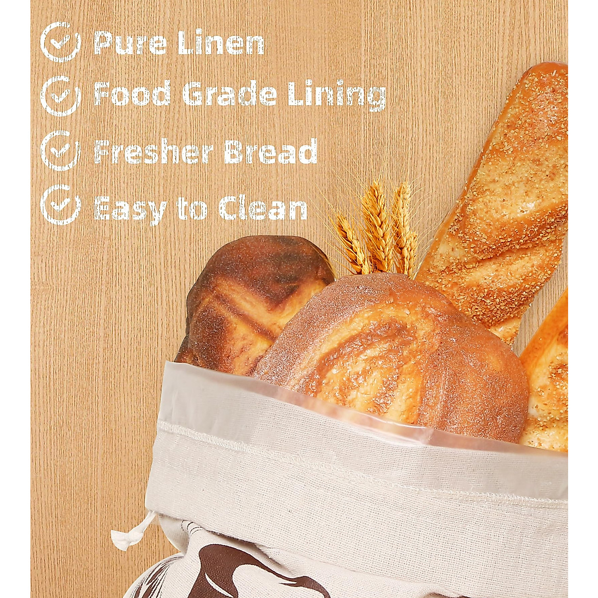 FEXIA 2 Pack Bread Bags for Homemade Bread Sourdough Organic Linen Sourdough Bread Bags 17" x 13" XL Reusable Linen Bread Bags Sourdough Bread Baking Supplies Bread Storage Housewarming Gift