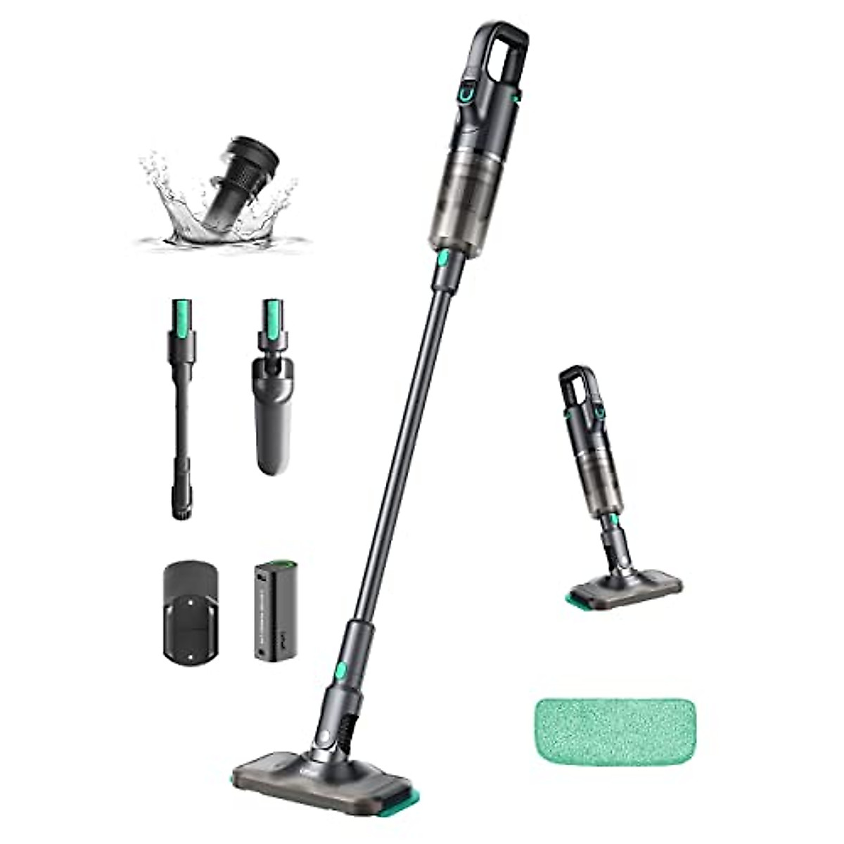 LiTHELi Cordless Vacuum Cleaner, 10000Pa/6000Pa Stick Vacuum with Mop Pad, Brushless Motor for Hard Floor, with 2 * 4Ah Swappable Battery