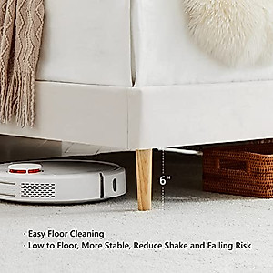 Flolinda Twin Bed Frame with Velvet Upholstered Headboard, Wooden Sprung Slat Support Extend Mattress Life, Modern Platform Bed Frame No Box Spring Needed, Easy Assembly, Cream White