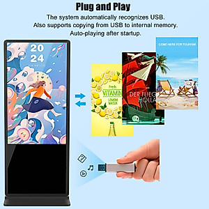 65 Inch Interactive Touchscreen Monitor,Win10 Core i5 RAM 4G & ROM 128G,Floor Standing Lcd Digital Signage,Commercial Interactive Advertising Display Screen,Digital Signage Kiosk Smart Board Black