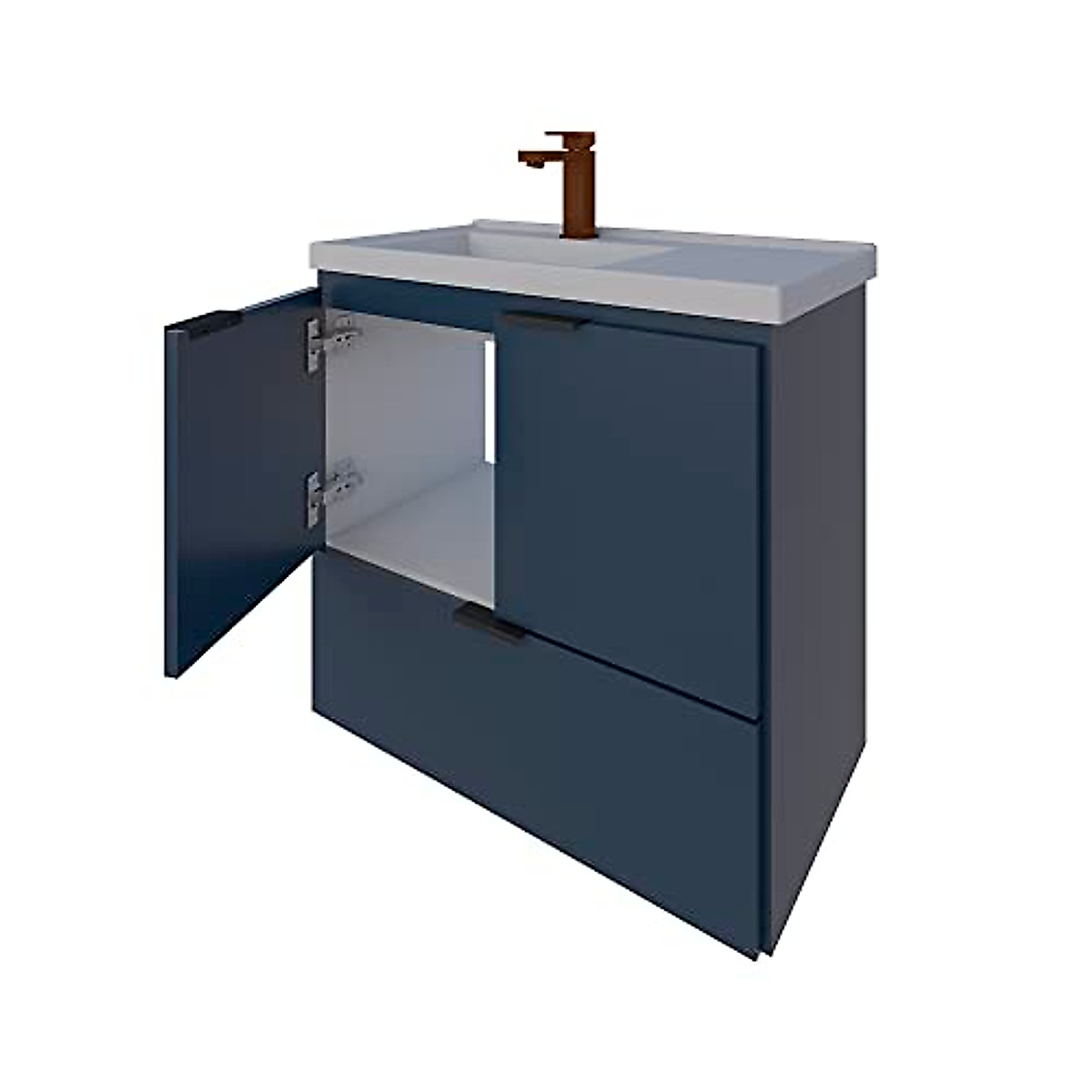 COZIMAX Vanity Soul 24" Floating Bathroom Vanity and Cultured Marble Sink with Soft Close Door (Blue)