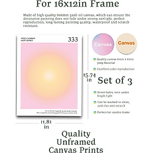 iHery Large Unframed Aura Angel Numbers 333 Poster Set of 3, Premium Quality 12x16in Canvas Wall Art Decor Aesthetic, Pink Trendy Spiritual Energy Gradient Print for Yoga Bedroom,Living Room