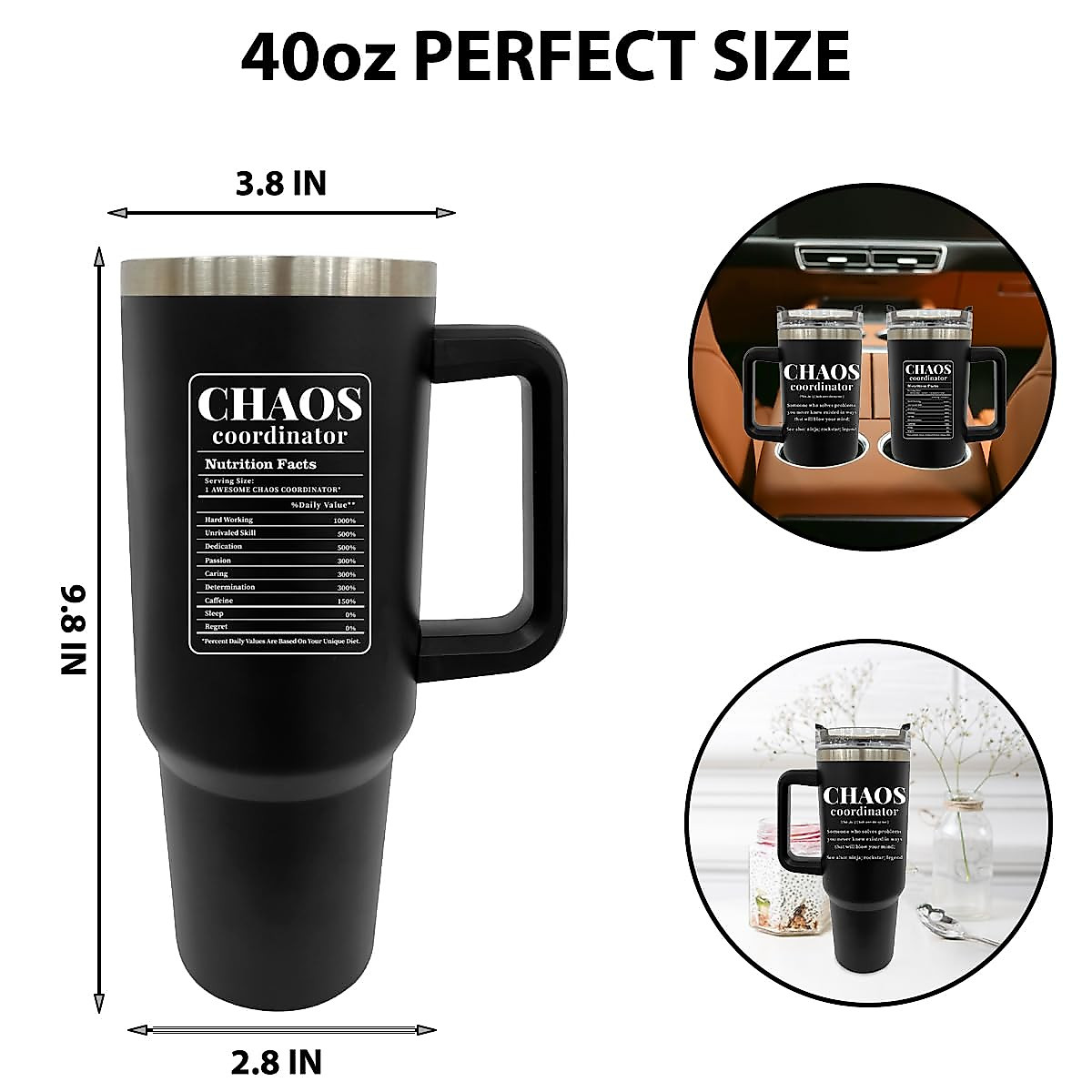Chaos Coordinator 40oz Tumbler Thank You Gifts Water Bottle Boss Gifts Double Wall Travel Coffee Mug Stainless Steel Vacuum Insulated Thermal Cup for Men Secretary Supervisor Leader Birthday Christmas