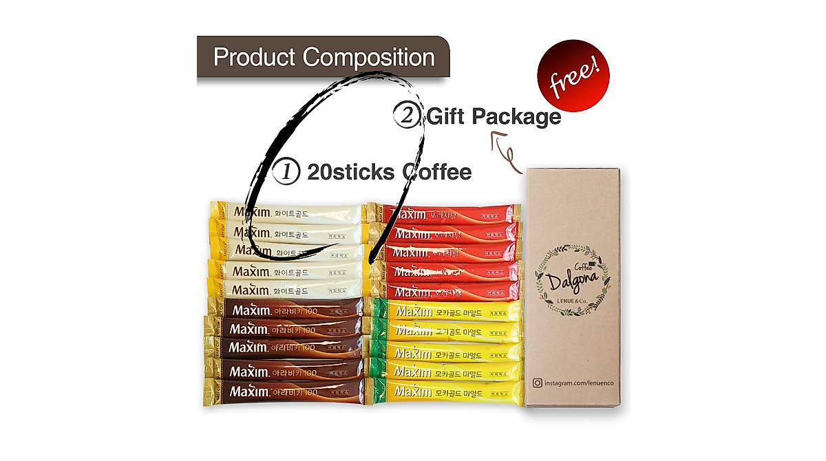 Maxim Korean Instant Coffee Variety Pack Gift Set - 20 Sticks