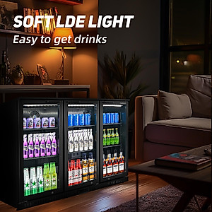 BLUELINETECH Back Bar Cooler, 3 Glass Door Commercial Beverage Cooler Undercounter Refrigerator with LED Lighting, 11.5 cu.ft, 53” Wide