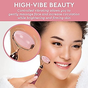 Vibrating Face Roller and Massager - 5 in 1 Rechargeable Rose Quartz Face Roller for Soft and Smooth Skin, Relaxing Beauty Skin Care Kit, Soothes Puffy Eyes