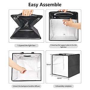 Uyled Light Box Photography 16"x16" Professional Dimmable Shooting Tent Kit with CRI >95 3000-6000K Photo Box with 120 LEDs Lights + 6 Photo Backdrops for Jewelry and Small Items Product Photography