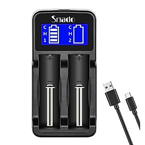 Intelligent Charger, Snado LCD Display Universal Smart Charger for Rechargeable Batteries Li-ion Batteries 18650 18490 18350 17670 17500 16340 14500, Ni-MH/Ni-Cd A AA AAA Battery (2 Slots)