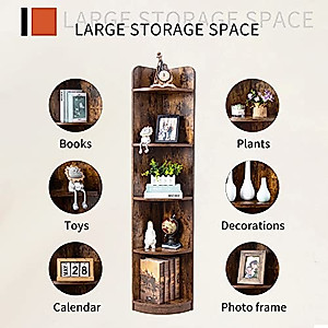 Fun Memories 5-Tier Corner Bookshelf - 63" Tall Modern FreeStanding Corner Bookcase - Durable Wood Corner Cabinet - Perfect for Living Rooms, Bedrooms and Offices - Brown