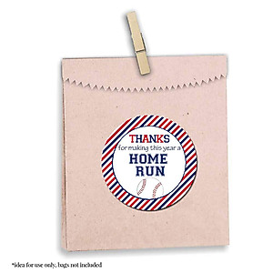 Baseball Home Run Sports Themed Teacher Appreciation Thank You Sticker Labels, 40 2" Party Circle Stickers by AmandaCreation, Great for Envelope Seals & Gift Bags