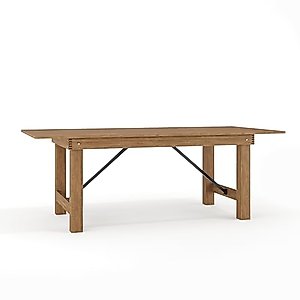 Flash Furniture Hercules Series 7' x 40" Rustic Solid Pine Folding Dining Table, Rectangular Antique Farmhouse Dining and Event Extension Table
