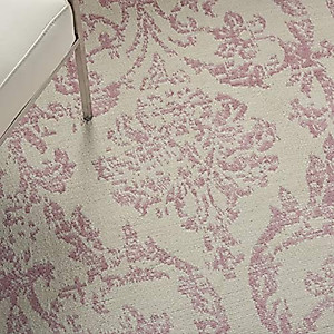 Nourison Jubilant Damask Ivory/Pink 5'3" x 7'3" Area -Rug, Easy -Cleaning, Non Shedding, Bed Room, Living Room, Dining Room, Kitchen (5x7)
