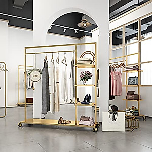 Smlttel Clothing Rack with Shelf,Boutiques Retail Display Clothing Rack,Heavy Duty Garment Rack,Multiple Uses Hanging Rack for Home and Retail(Gold)