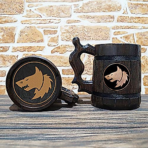 Space Wolves Beer Mug, 22 oz, Wooden Beer Stein, 40K Gamer Gift, Personalized Beer Tankard, Custom Gift for Men, Gift for Him