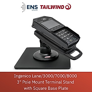 ENS Tailwind Ingenico Lane/3000/7000/8000 3" Latch and Lock Compact Pole Mount Terminal Stand with Square Freestanding Mobility Base Plate, Black