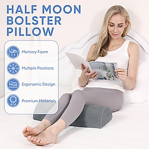 Forias Knee Pillow for Back Sleeping, Memory Foam Leg Pillow for Side Sleeping Bolster Pillow for Legs Elevation Half Moon Leg Elevation Pillow for Knee Lumbar Support, Ankle Rest and Foot Comfort