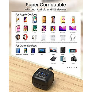 USB C Charger Station, SUPERDANNY GaN 70W USB C Charger, 4-Port USB Charging Hub with 4ft Cord, USB-C PD/USB-A QC Fast Charge Hub Compatible for MacBook, Laptops, iPad, iPhone, Samsung Galaxy, Black