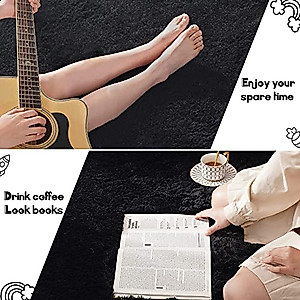 Tepook Super Soft Fluffy Rug for Bedroom, Modern Shaggy Rug Fuzzy Kids Rug for Living Room, Plush Indoor Nursery Home Decor Rug with Non-Slip Bottom, Black, 4 X 6 Feet