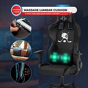 Gaming Chair Office Chair Desk Chair with Lumbar Support Headrest Armrest Task Rolling Swivel Massage PC E-Sports Racing Chair PU Leather Adjustable Ergonomic Computer Chair for Men (Black)