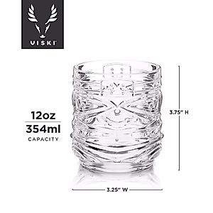 Viski Pacific Tiki Glasses Stackable Lowball DOF Tumblers, Tropical Cocktail and Bar Gifts for Rum and Whiskey, 12 Oz, Set of 2