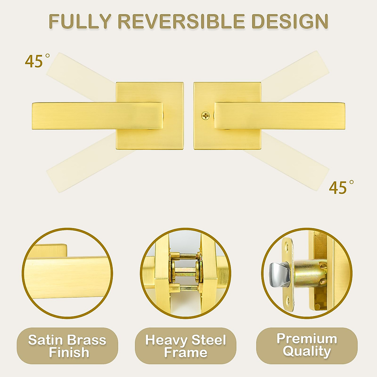 Satin Brass Door Handle Set with Single Cylinder Deadbolt and Lever Gold Keyed Front Entry Door Locksets