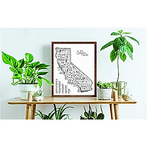 Surf California Map - Beach Wall Decor - 16 x 20 Inch Art Poster of California Surf Breaks - Unique Wall Art for Coastal, Ocean, Nautical & Surfboard Themed Decor - Poster Frame NOT Included