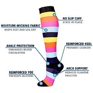 Double Couple 3 Pairs Compression Socks for Women Men 20-30mmhg Knee High Stocking for Sports Running Travel Nurses