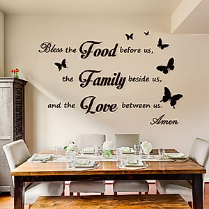 Kitchen Wall Decor Kitchen Wall Stickers Dining Room Wall Decor Dinner Prayer Wall Decor Bless The Food Before US Sign Prayer Room Table Decor Family Stickers for Home Wall Decorations(2)