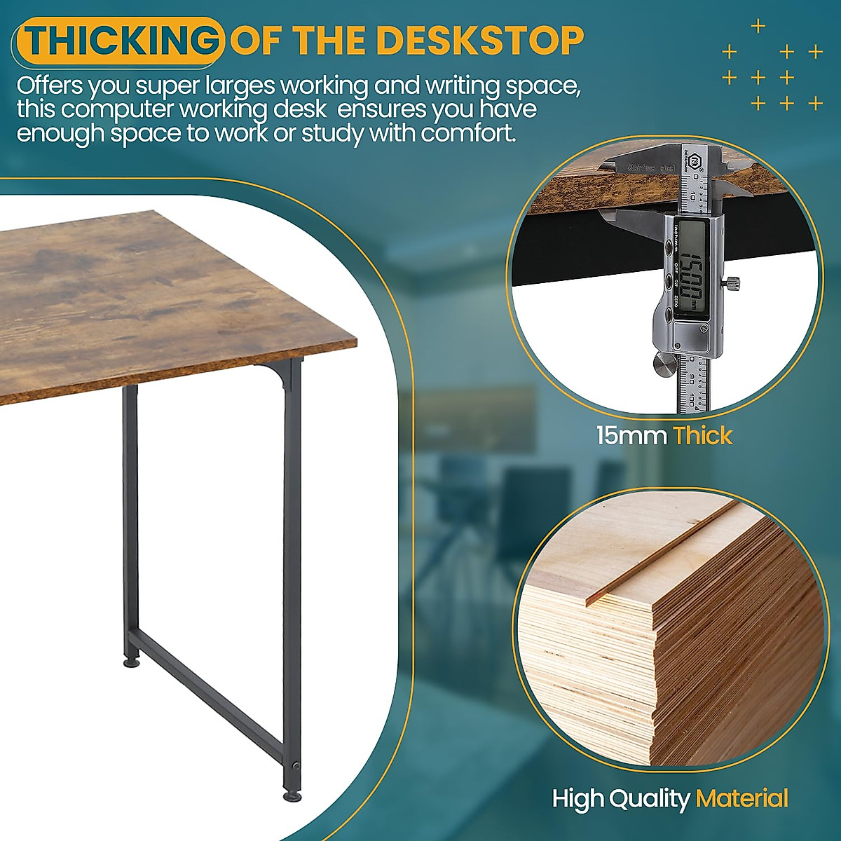 Dopinmin 47 inch Computer Desk Modern Writing Desk,Simple Study Table,Industrial Office Desk,Sturdy Laptop Table for Home Office,Brown