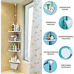 Elenens 4-Layer Retractable Bathroom Corner Tension Shower Caddy with Stainless Steel Pole, Ivory White