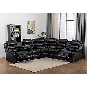 Recliner Sectional Sofa Couches with LED Light for Living Room Home Theater with Cup Holders Console Table Storage