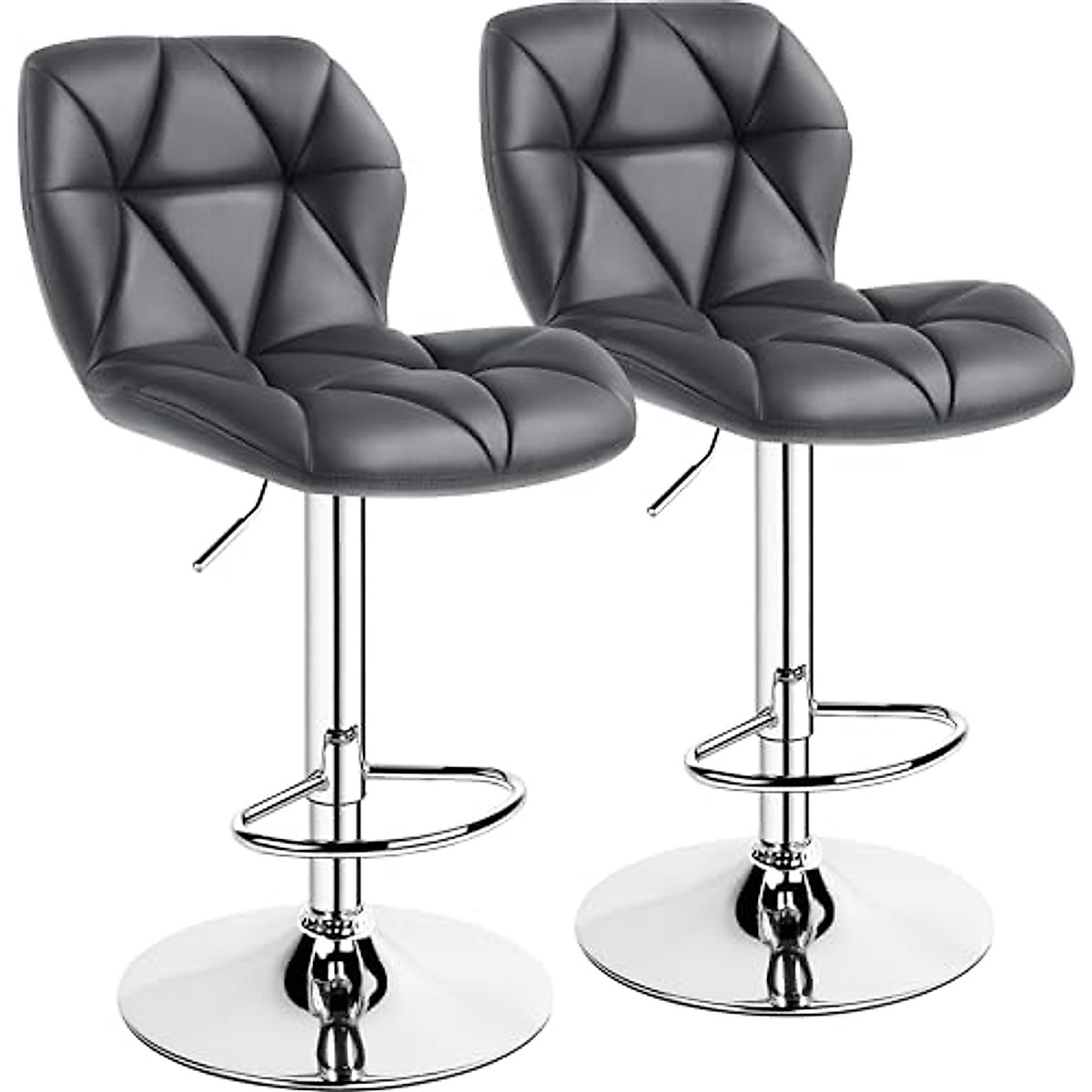 Yaheetech Bar Stools Set of 4, Adjustable PU Leather Swivel Barstools, Modern Counter Stools with Back and Footrest, Counter Height Barstools for Bar, Kitchen, Dining Room, Grey