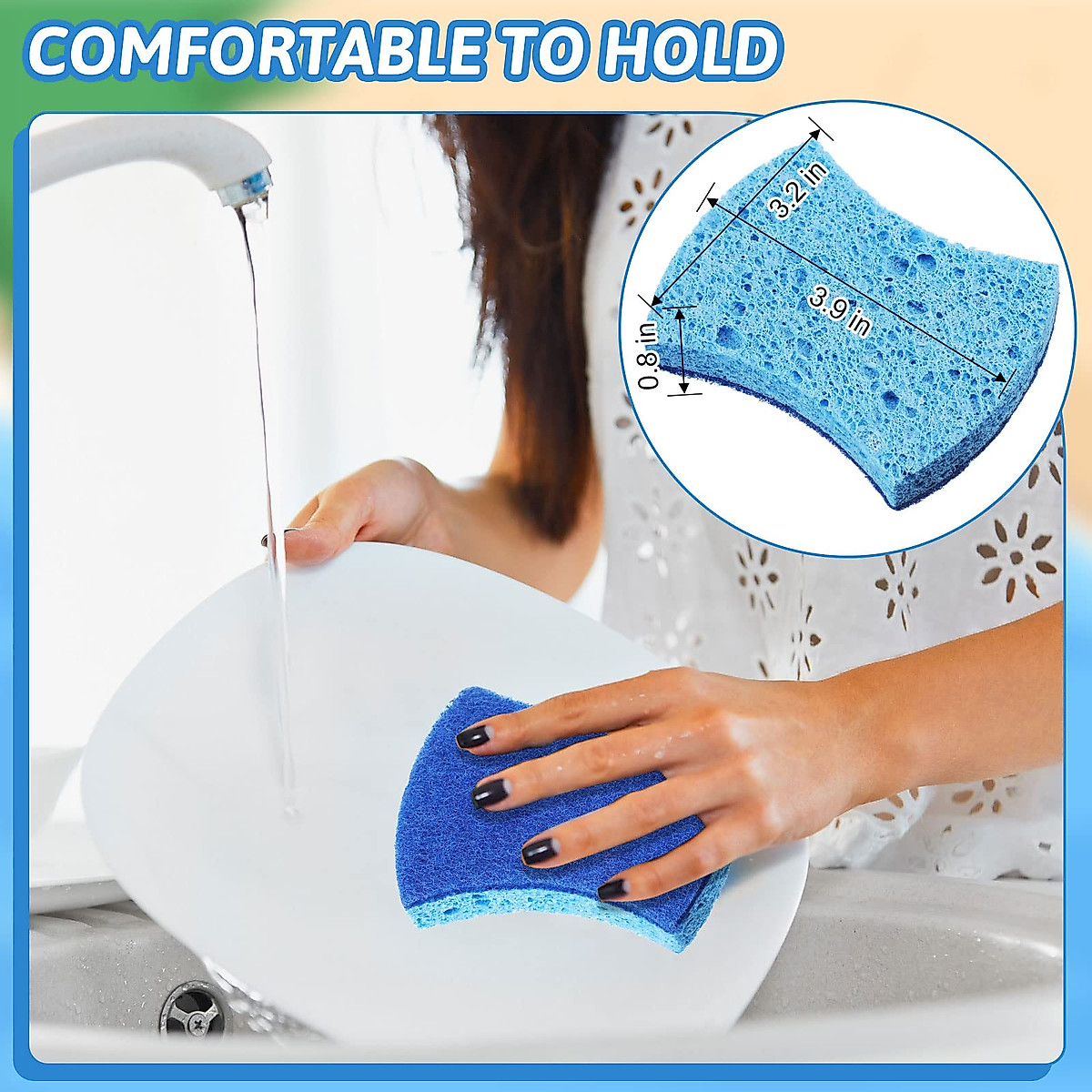 Rtteri 50 Pcs Dish Sponges Kitchen Sponges for Dishes Non Scratch Dish Sponge Dishwashing Sponge Dish Scrubber Scrub Sponge Household Cleaning Sponges for Kitchen Bathroom Car Essentials Supplies