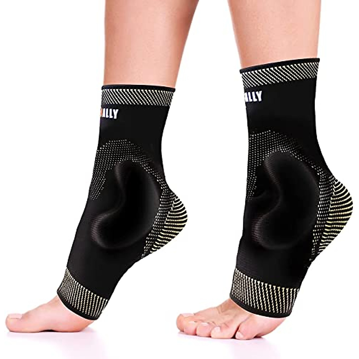 NeoAlly Copper Ankle Brace with Gel Pads Ankle Compression Sleeves for Plantar Fasciitis, Foot Pain, Sprained Ankle Support & Recovery, Medium, 1 Pair