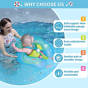 Free Swimming Baby Inflatable Baby Float with Sun Canopy Size Improved Infant Pool Floaties Swimming Pool Toys for The Age of 3-36 Months (Blue, Large)