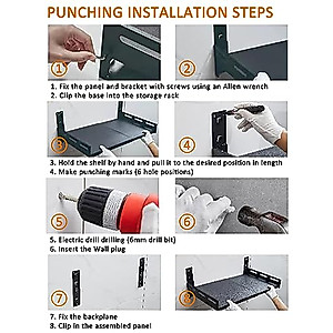 LEMYEF Stainless Steel Adjustable Wall Shelf or Household Grade Wall Mount Microwave Oven Shelf with Fixing Kit, Commercial Storage Rack, countertop Multifunctional Storage Rack (13-26 Black)